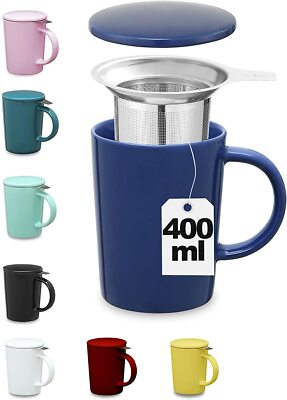 Teetasse mit Sieb und Deckel Blau Keramik Tee Becher Teeglas Porzellan ...