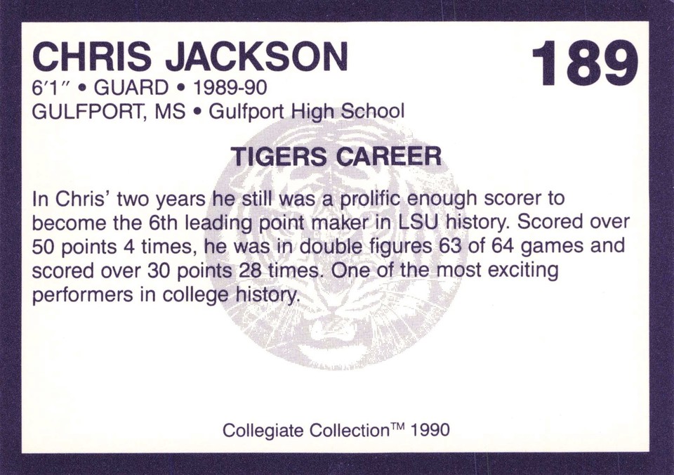 Chris Jackson #189 1990 Collegiate Collection LSU Tigers LSU Tigers | eBay