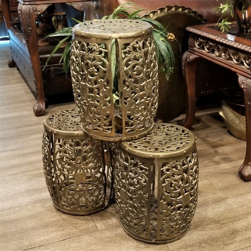 Vintage Solid Brass Asian Chinese Tabouret Garden Stool Barrel Shaped ...