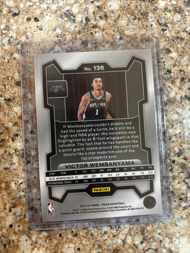 2023-24 Panini Prizm Spurs Victor Wembanyama Base Rookie Card RC #136 ...