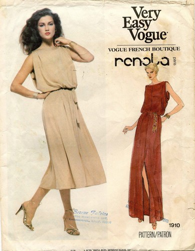 1970's VOGUE French Boutique Dress & Belt Renata Pattern 1910 Size 8 | eBay