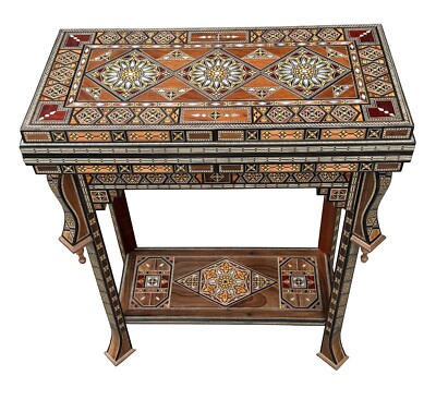 Marquetry inlay folding game table for backgammon, chess and cards | eBay
