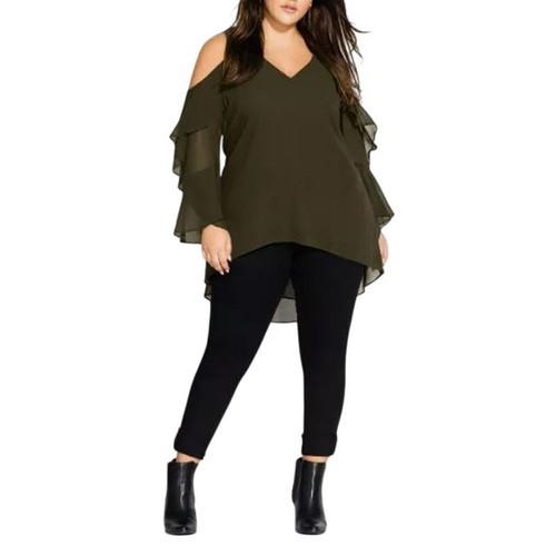 CITY CHIC NEW $75 High Low Cold Shoulder Top Military Green XS / 14 | eBay