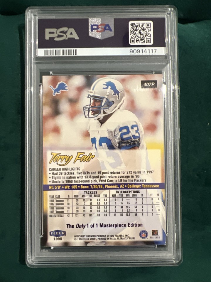 TERRY FAIR PSA 8 1998 FLEER ULTRA #407P MASTERPIECE TRUE 1/1 ROOKIE ...