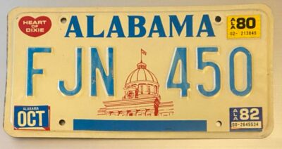 Alabama 1982 STATE CAPITOL GRAPHIC License Plate # FJN 450 | eBay