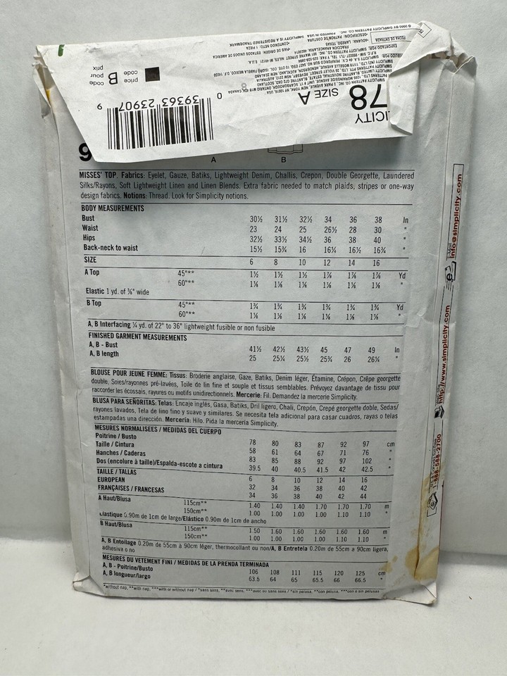 Simplicity 9178 Misses Top Blouse Pattern 6-12 *Top cut at a 12* | eBay