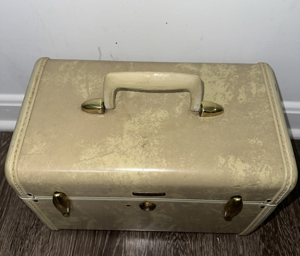 Vintage Samsonite 50’s Shwayder Bros. Train Suitcase 4512 Marbled Beige No Key | eBay