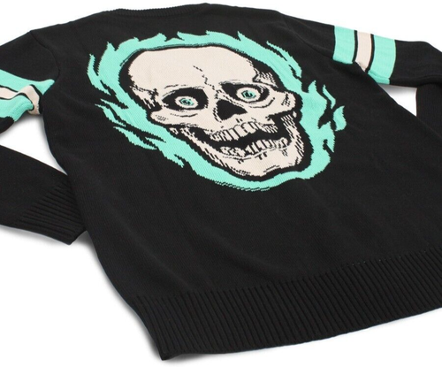 NEW Creepy Co. Beistle FLAMING SKULL CARDIGAN Sweater XS & S Select ...