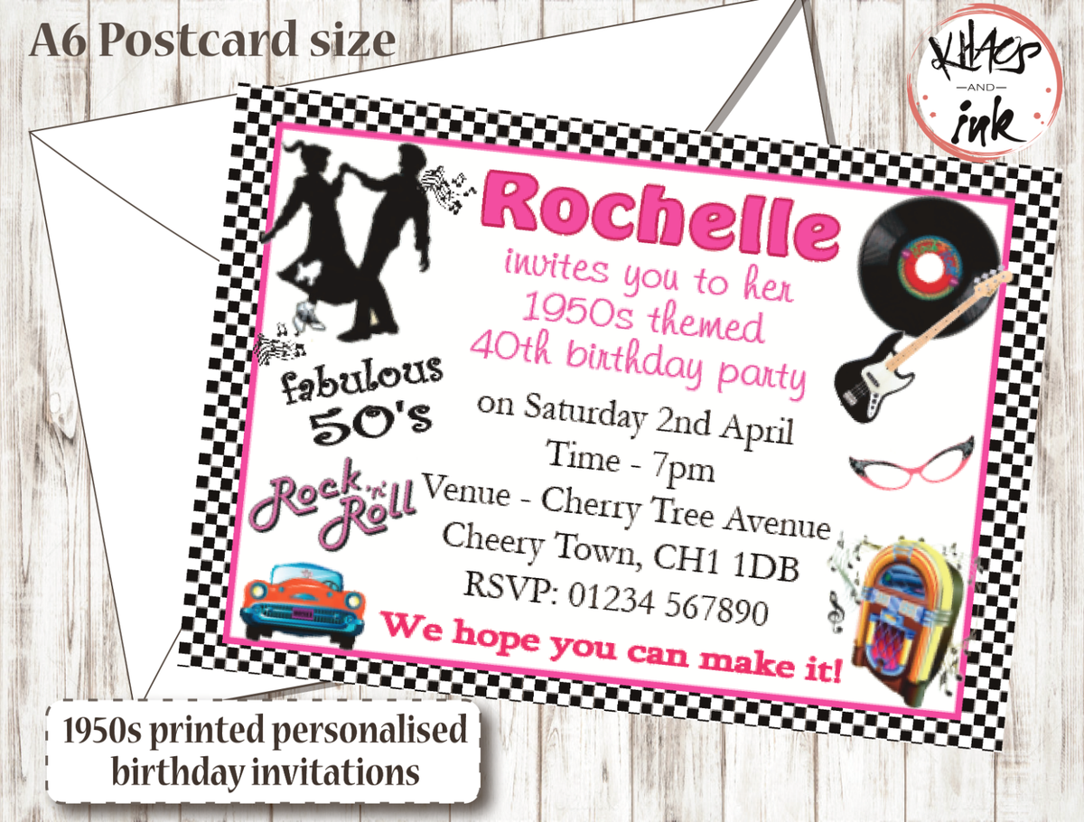 1950s Party Invitation Ideas Birthday Party Invitation In Laconic