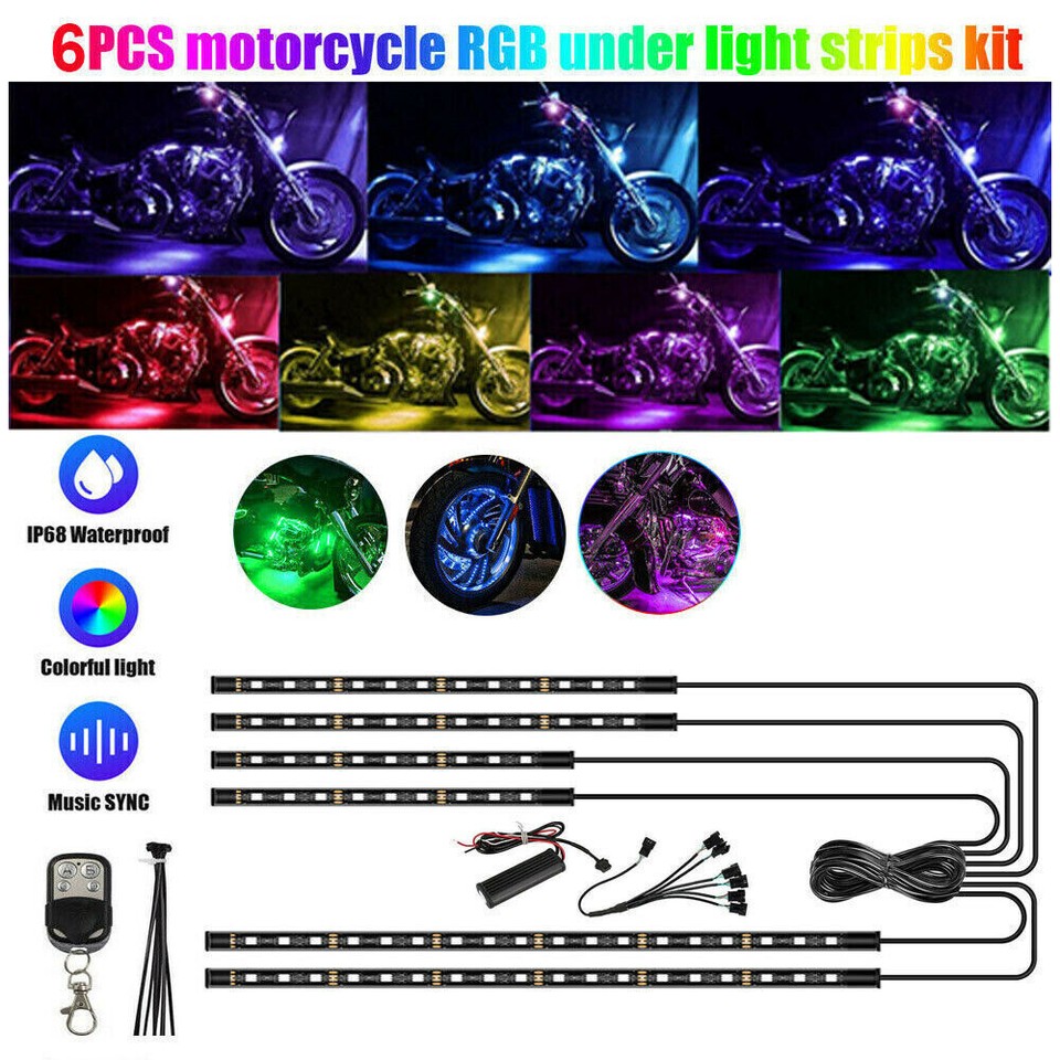 6PCS RGB MOTORCYCLE LED LIGHT KIT Glow Neon Strip Remote Control | eBay