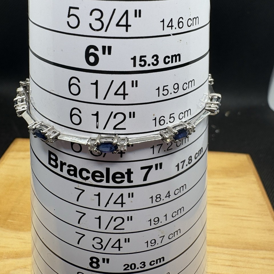 14K White Gold Genuine Blue Sapphire & Diamond Bracelet 6.75” 8g ...