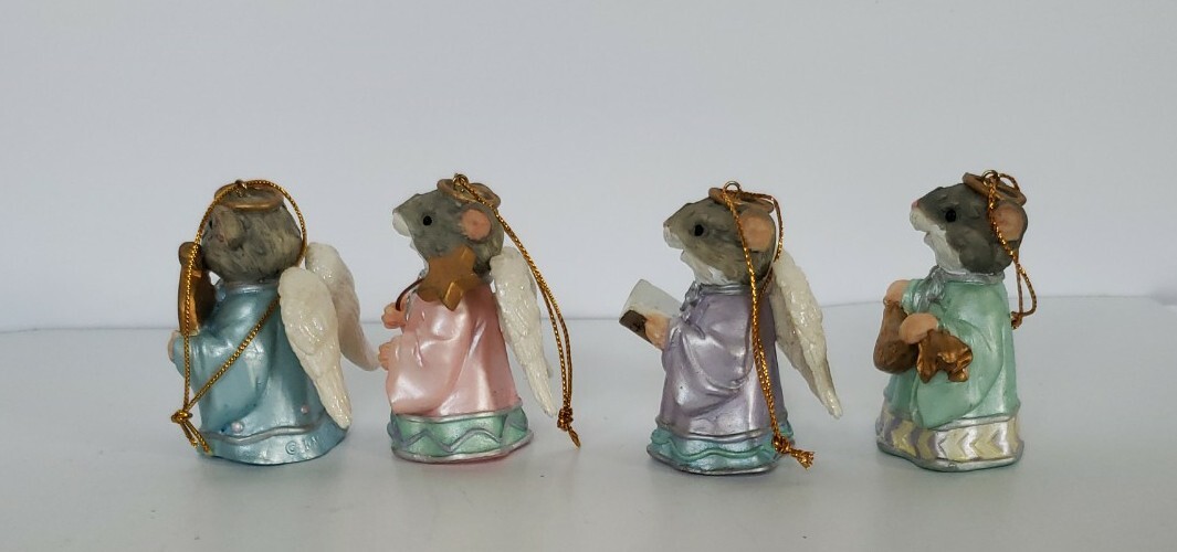 LOT OF 4 VINTAGE FML 2000 MICE Angels CHRISTMAS FIGURINES / ORNAMENTS 2 ...