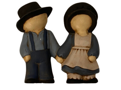Faceless Hangable Semi-Flat Back 4" Amish Couple Folk Art Figurine Vtg ...