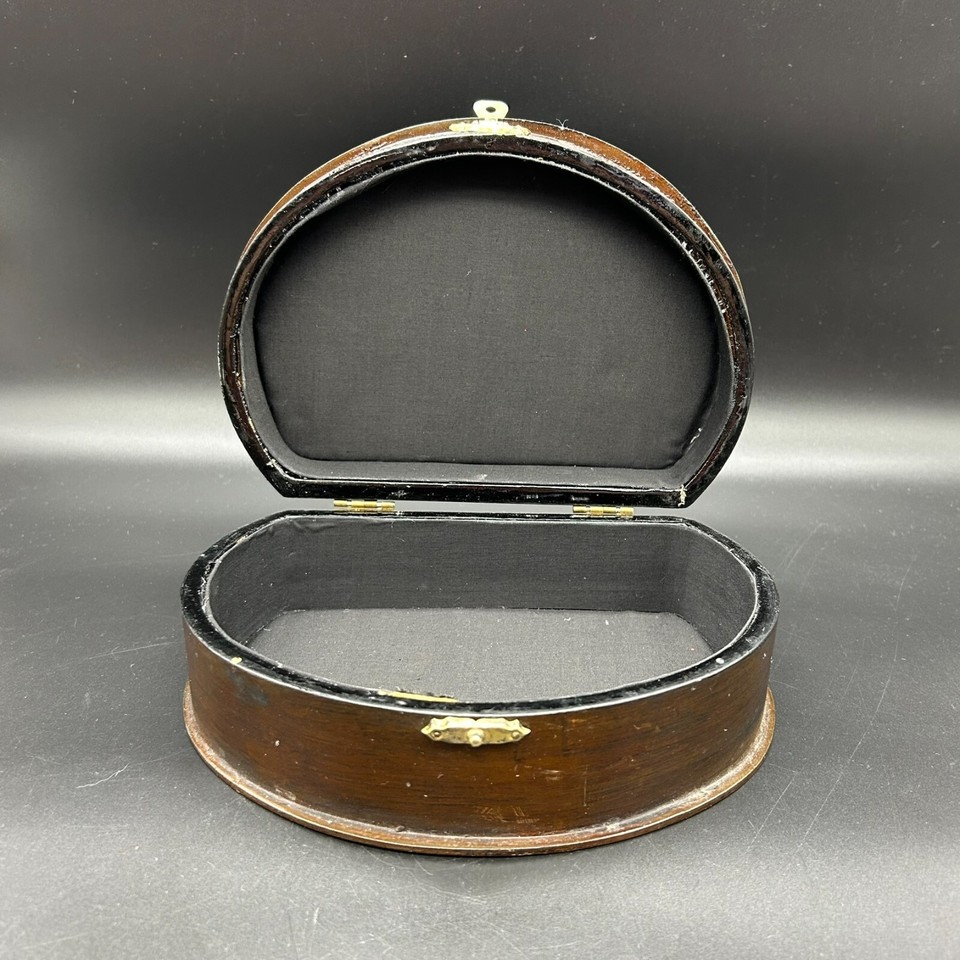 Vtg Wood Rounded Jewelry Memento Box Hand Painted Roses Cloth Lined | eBay