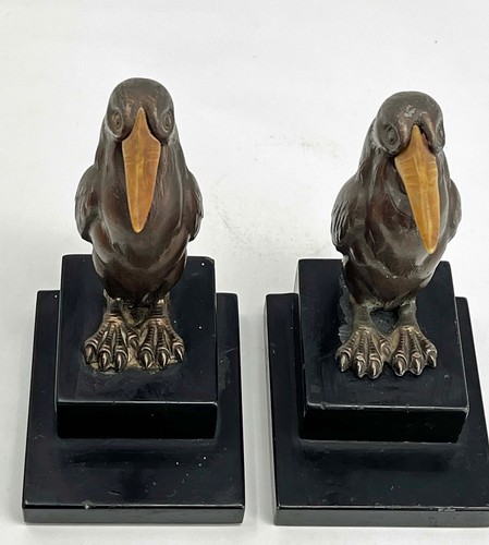 ANTIQUE J B HIRSCH PAIR ART DECO HTF CROW BOOKENDS METAL BAKELITE ...
