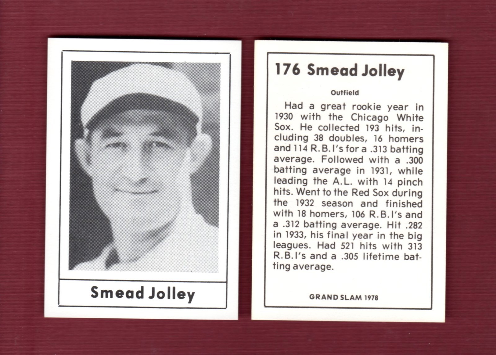1978 Grand Slam: #176 SMEAD JOLLEY, Red Sox-White Sox-.400 PCL hitter ...