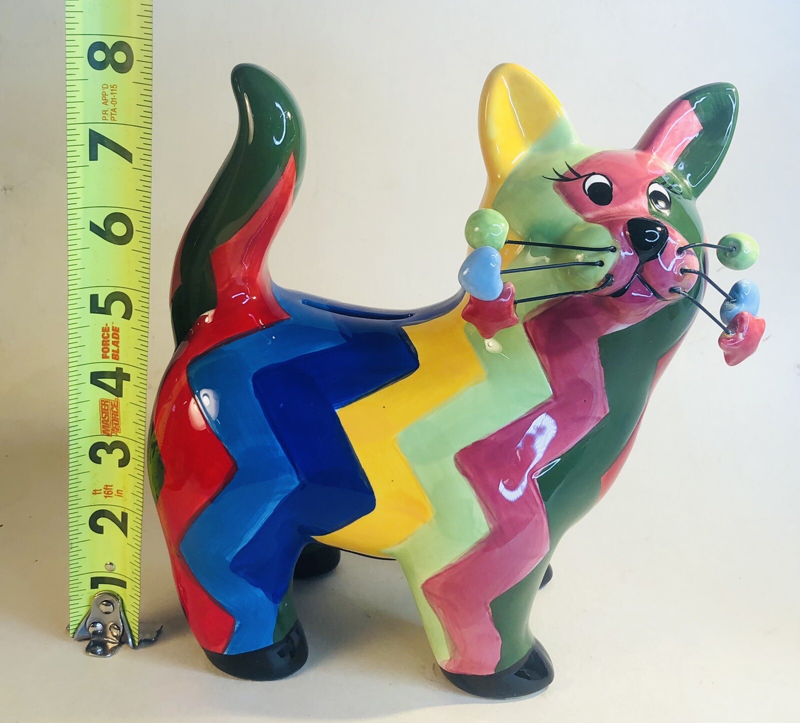 Chevron Colorful Calico Ceramic Cat Bank w Whisker Charms | eBay
