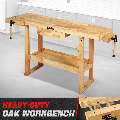 60" x 25" Heavy Duty Oak Workbench Work Table w/ Drawers & 2 Adjustable ...