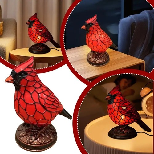 Cardinal Lamp Red Resin Birds Night Light Handmade Resin Table Lamp W ...