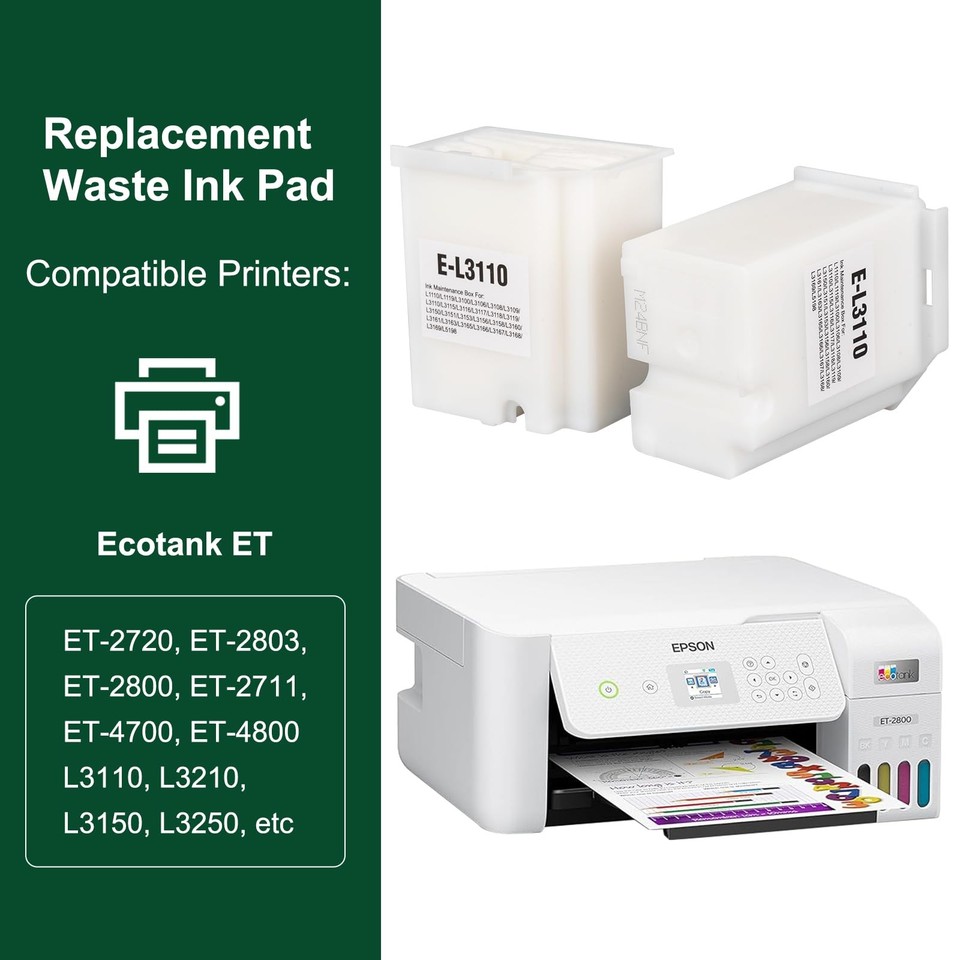 4pcs Waste Ink Pad Replacement Compatible with EPSON Ecotank ET-2800 ET ...
