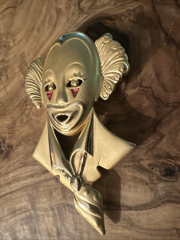 Vintage Shiny & Matte Finish Goldtone & Enamel Clown Mime Face Brooch ...