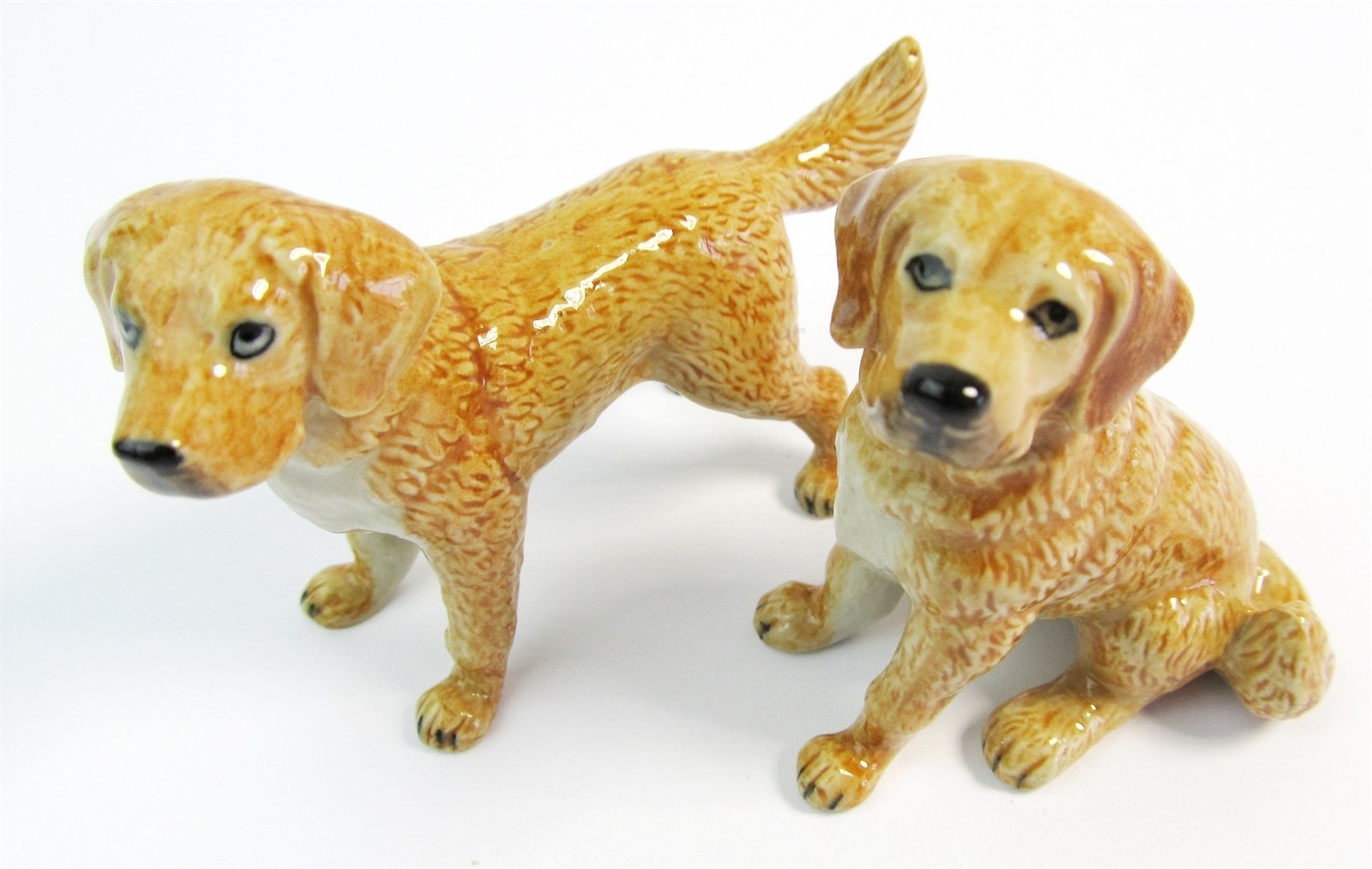 Miniature Ceramic Hand Painted Dog Figurine - Pair of Golden Retrievers ...