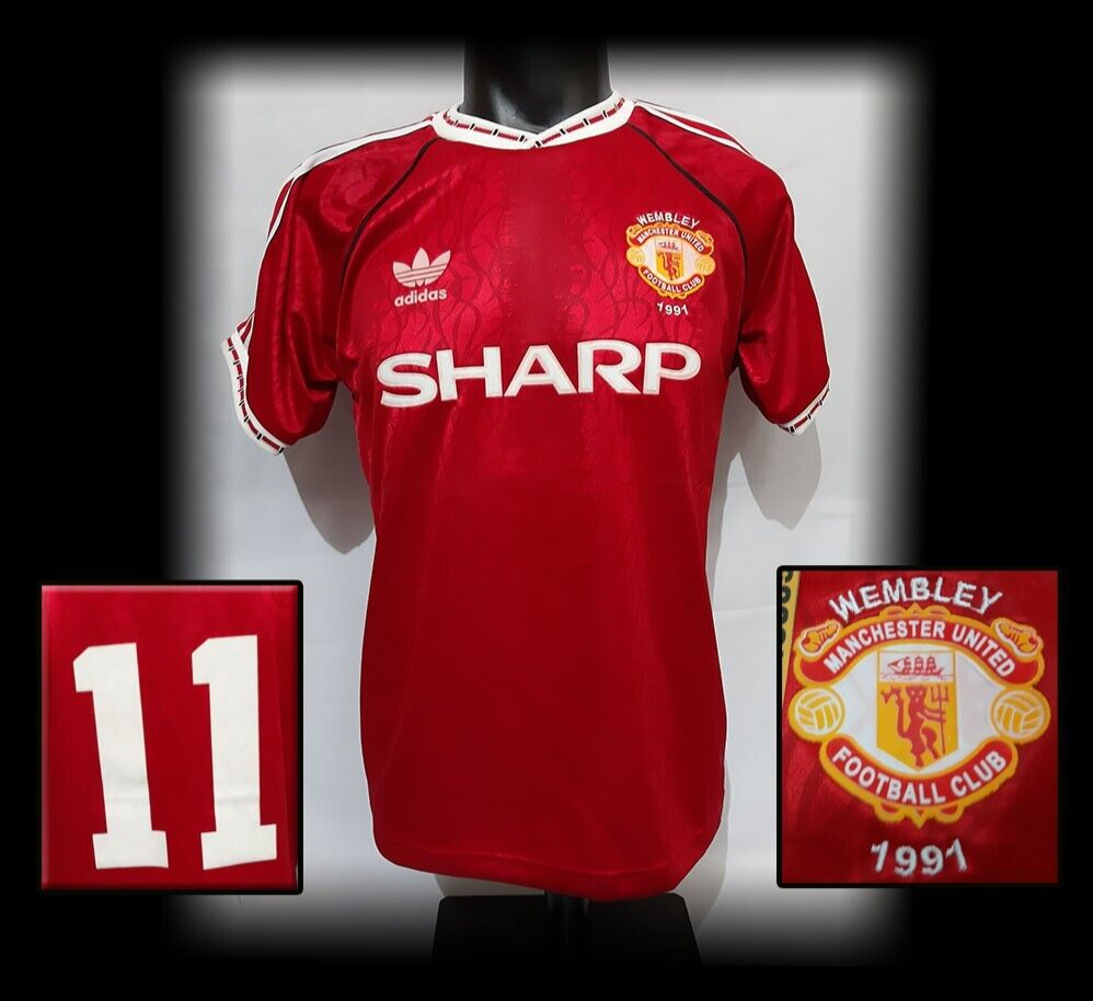 Manchester United League Cup final 1991 home red shirt jersey S retro remark new | eBay