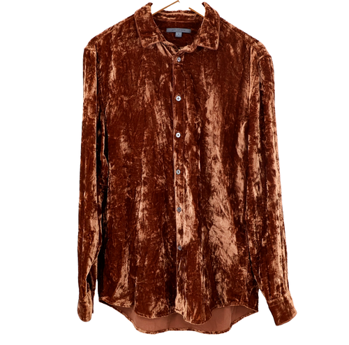 John Varvatos Crushed Velvet Shirt Mens S Rust Orange Luxury Collection ...
