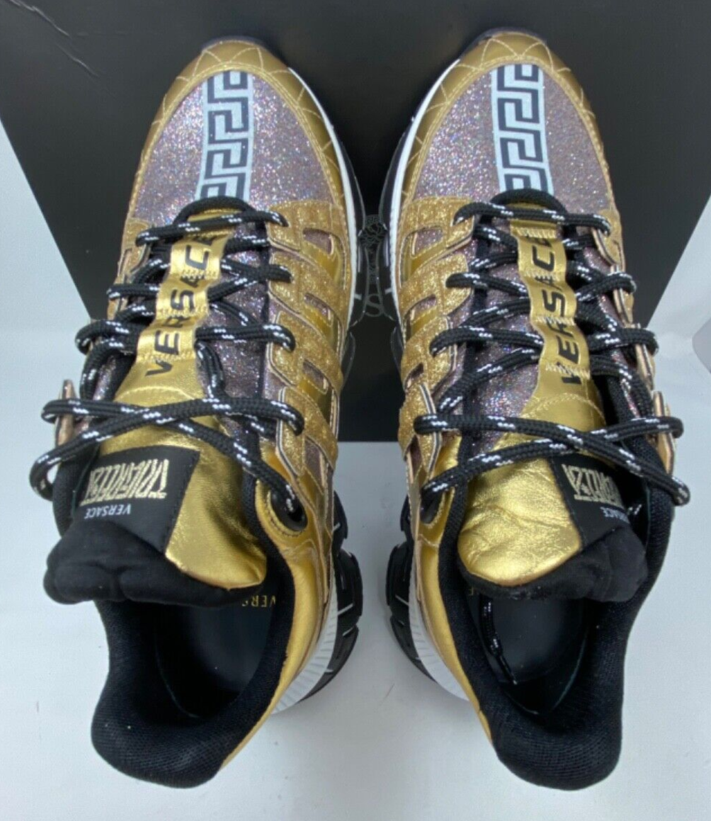 $1125 Men's Versace Trigreca Gold Glitter Sneakers DSU80941A02748 6Y090 ...
