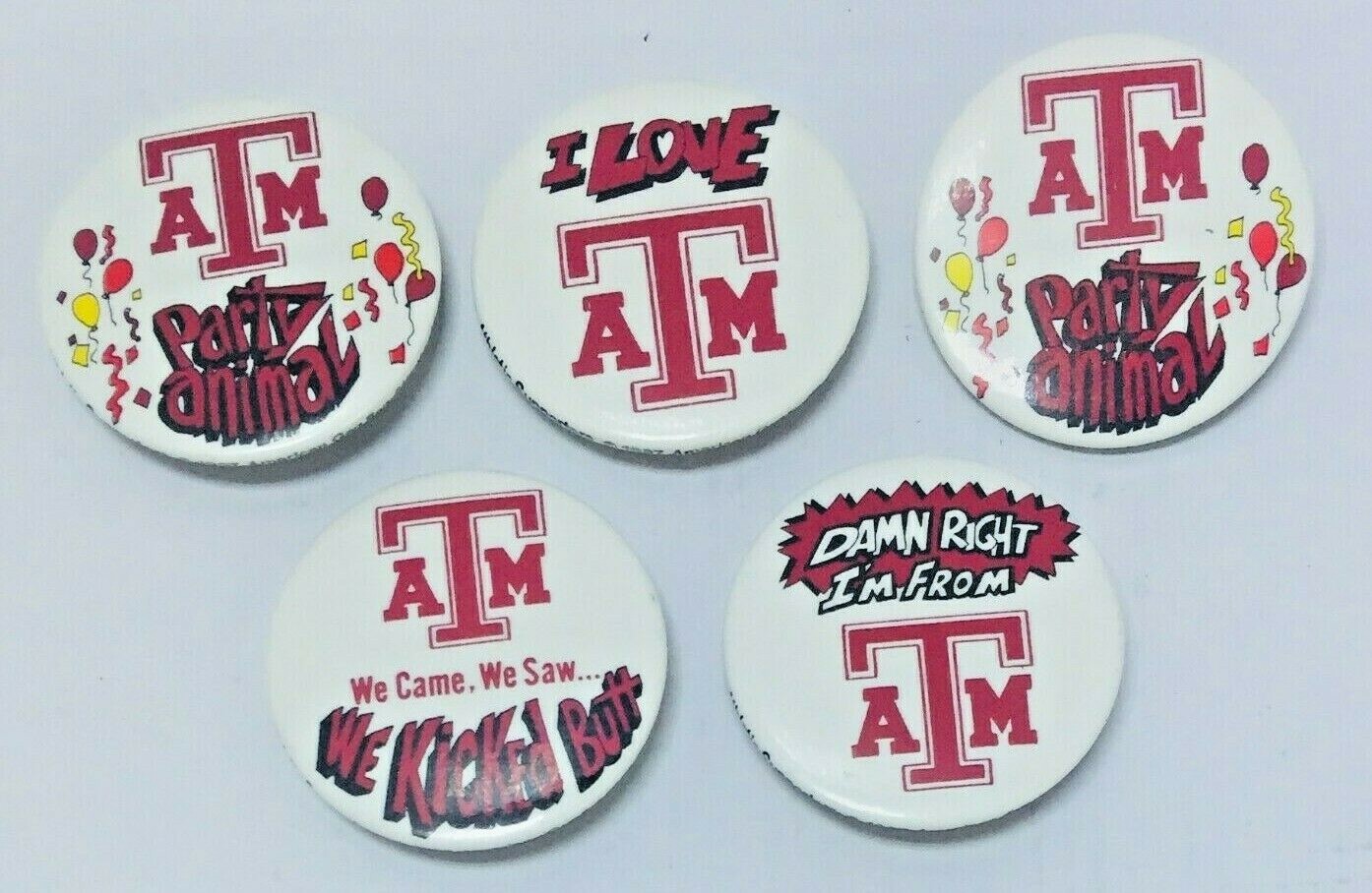 5 PC TEXAS A&M AGGIES-Round Pinback Buttons-Random Select Different ...