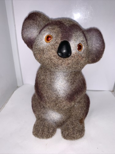 VINTAGE FLOCKED Hong Kong Plastic KOALA BEAR STATUE MONEY BOX Coin Bank ...
