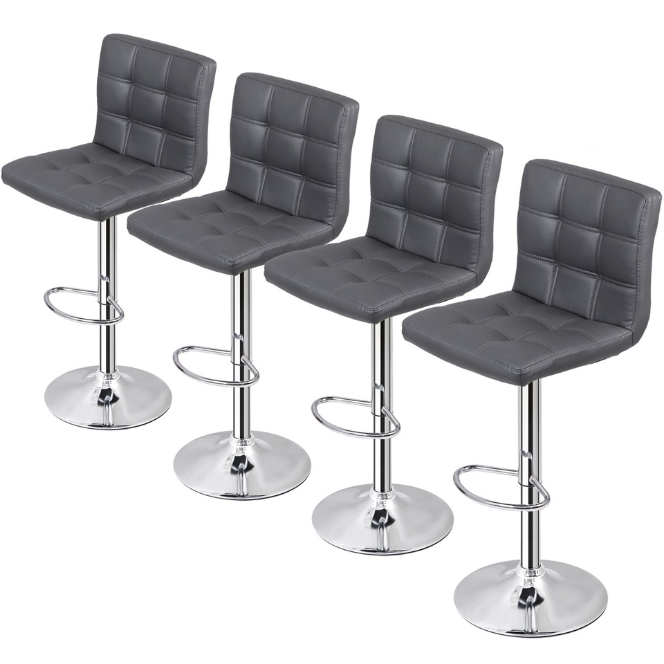 Set of 4 Bar Stools Swivel Square PU Leather Adjustable w/3 Level Gas ...