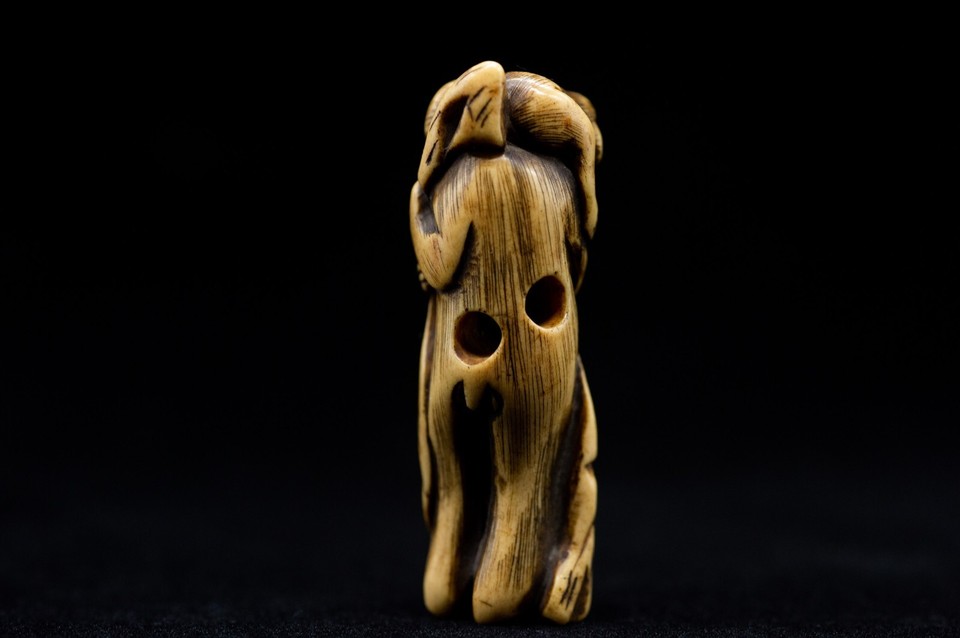 Stag Antler NETSUKE Monkey disguised in human Japanese Edo - Meiji ...