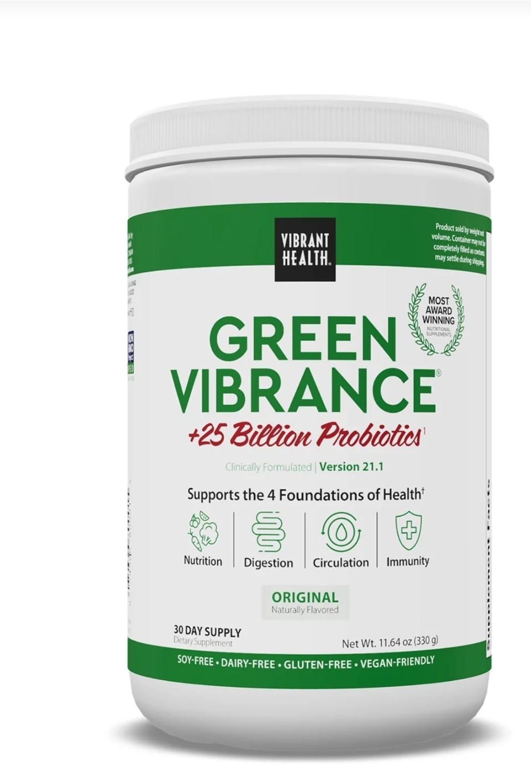 Vibrant Health Green Vibrance Plant-Based Superfood Powder 11.64oz- 30 ...