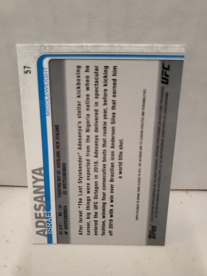 2019 Topps UFC Chrome ISRAEL ADESANYA MMA Base Card No 57 | eBay