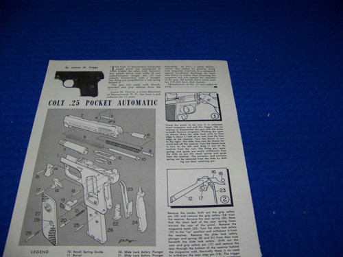 COLT .25 POCKET AUTO PISTOL..TAKEDOWN/EXPLODED VIEW..(842BB) | eBay