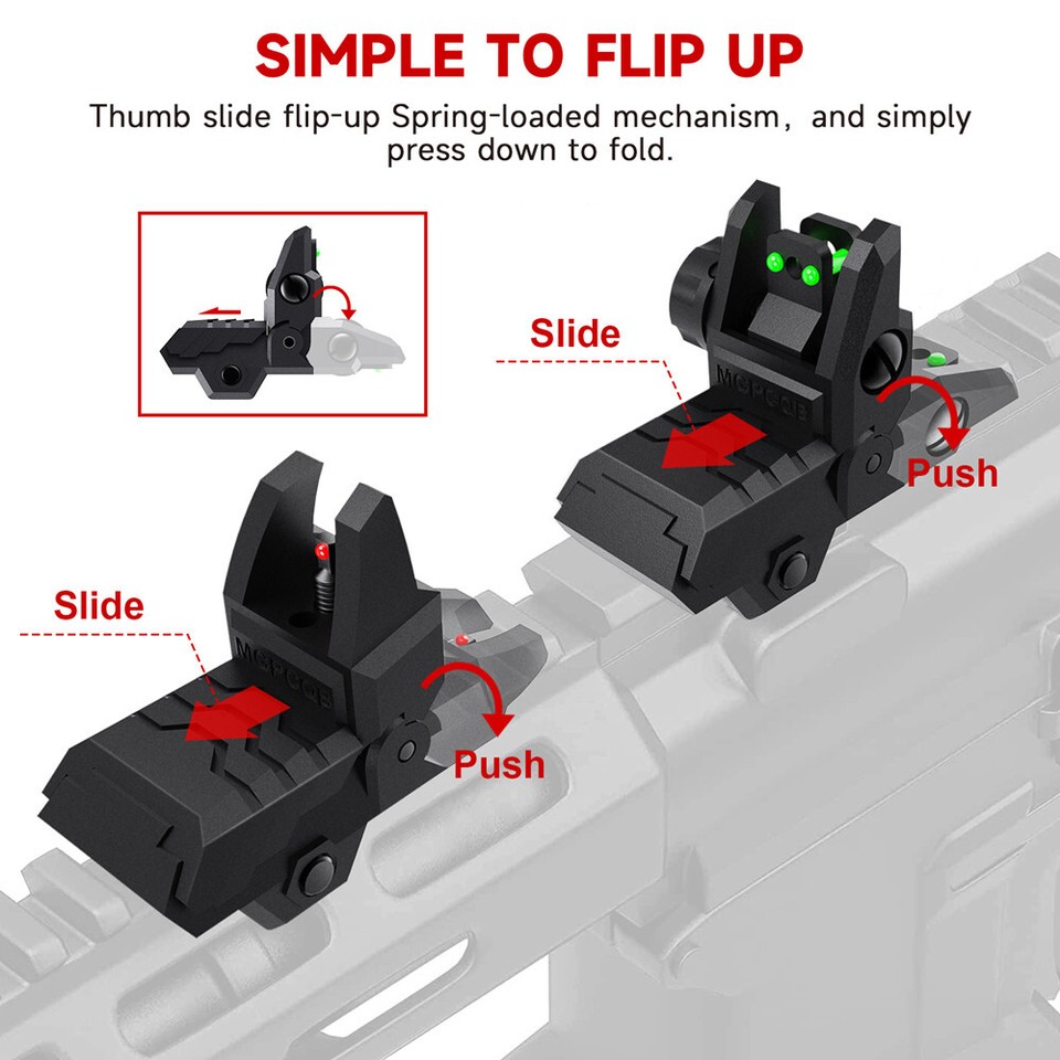 Foldable Fiber Optics Iron Sights Flip-up Front &Rear for Picatinny ...
