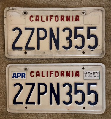 Pair of Vintage 1997 California License Plate 2ZPN355 w/ Tags | eBay