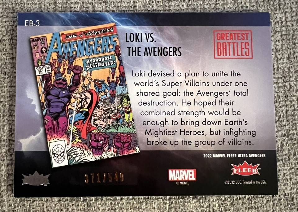 2022 Marvel Fleer Ultra Avengers Greatest Battles Loki vs Avengers ...