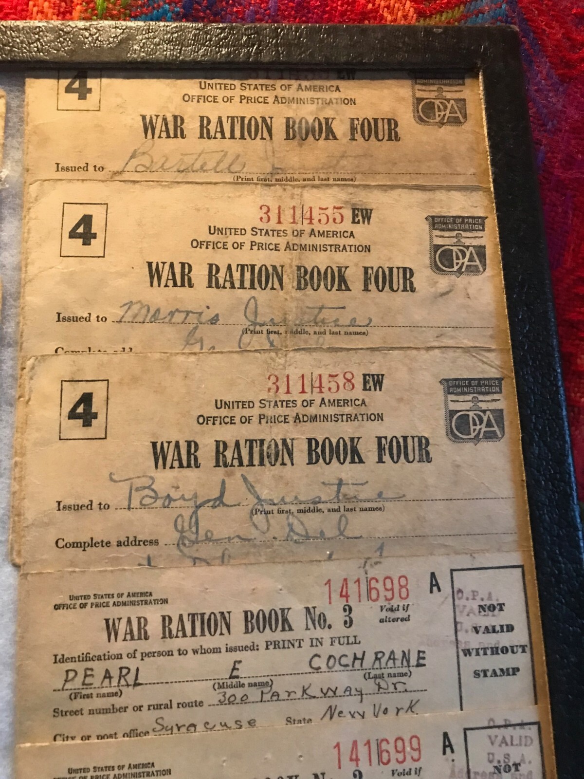 Assorted War Ration Books, World War II. In Case. Book 1, 3, and 4. As ...