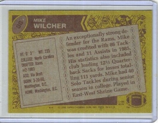 1986 Topps Football #88 Mike Wilcher Los Angeles Rams | eBay