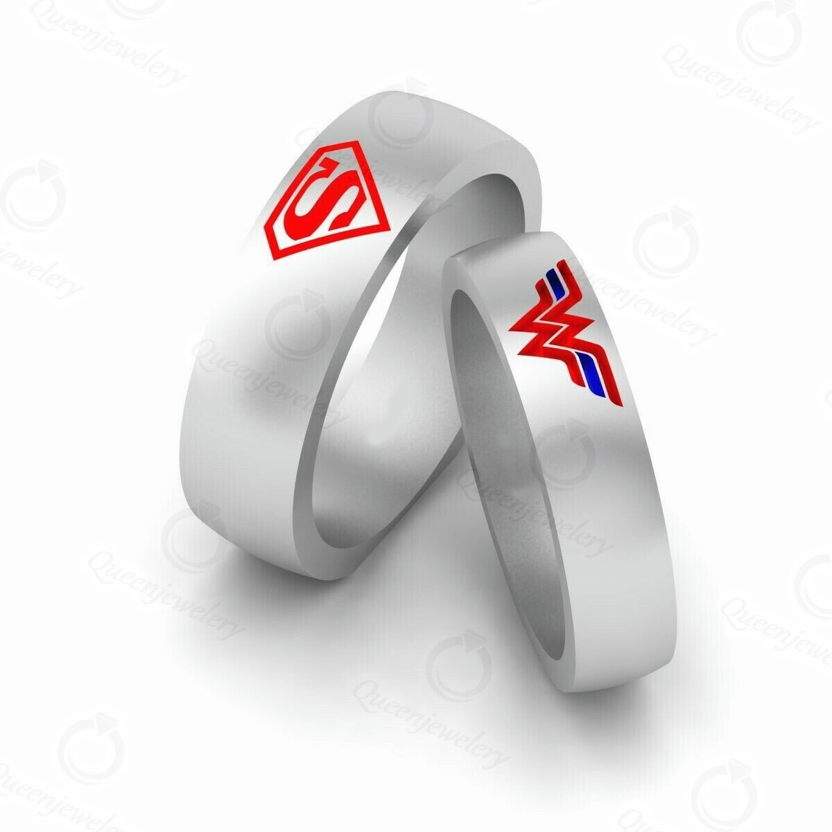 Superman Wedding Ring Set Shield Shaped Blue Topaz And Diamond