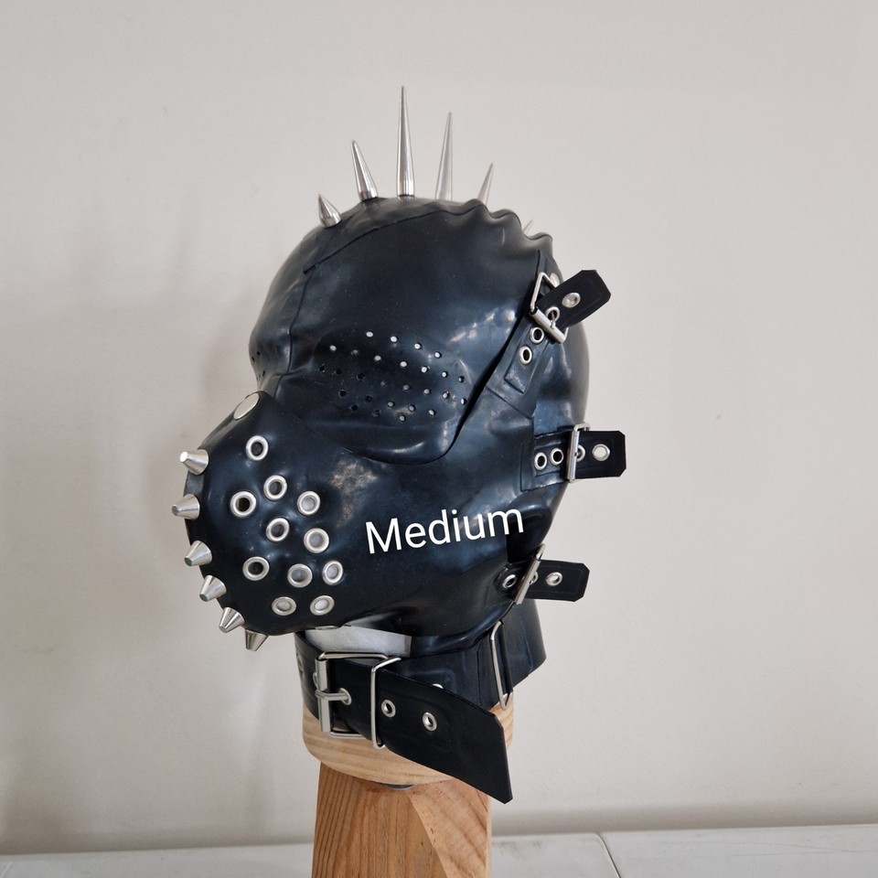 Medium Latex Rubber Mask Hood Spikes Pinhole Eyes Black | eBay UK