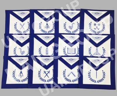Masonic Blue Lodge Embroidered Logos With Wreath Officers Aprons Set of ...