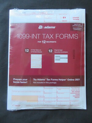 2021 Adams 1099-INT Tax Forms 12 5-Part Sets & 12 Peel & Seal Security ...