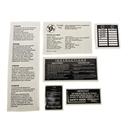 Triumph STAG ** INFO LABEL Under Bonnet STICKERS ** SET | eBay UK