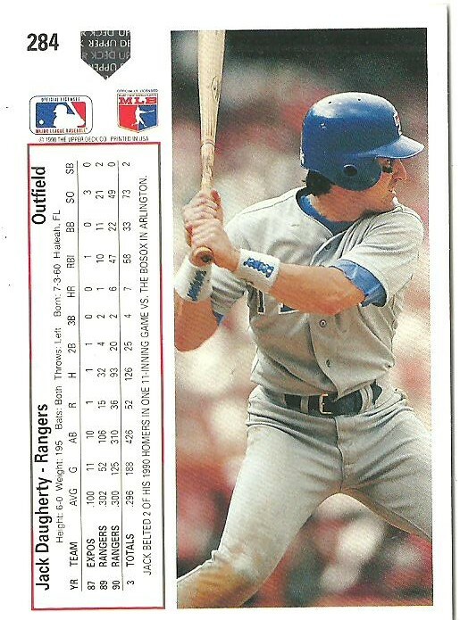 JACK DAUGHERTY TEXAS RANGERS #284 - UPPER DECK NM-MT 1991 | eBay