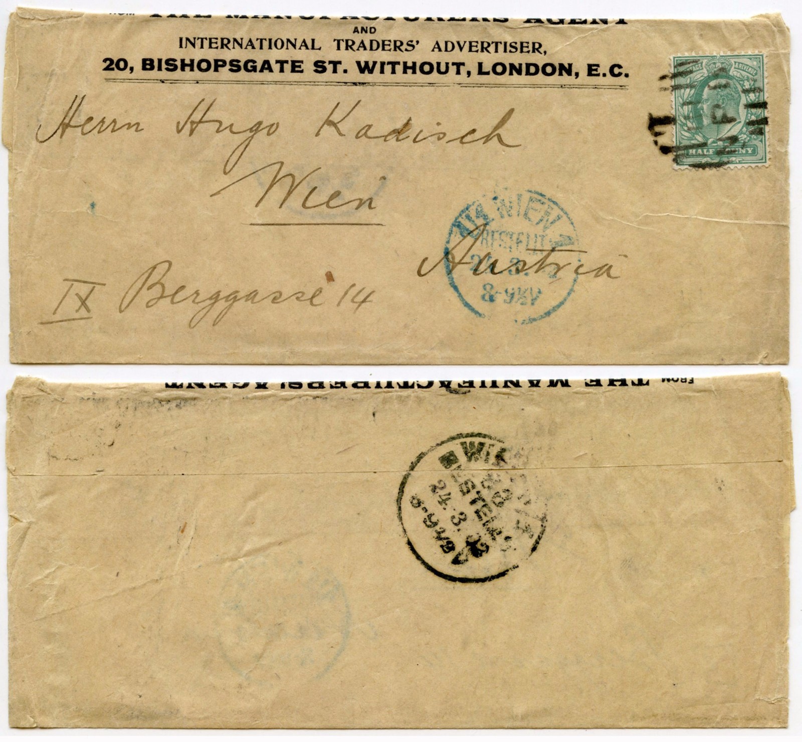 GB 1902 NEWSPAPER WRAPPER 1/2d PRINTED MATTER to AUSTRIA...NPB POSTMARK ...
