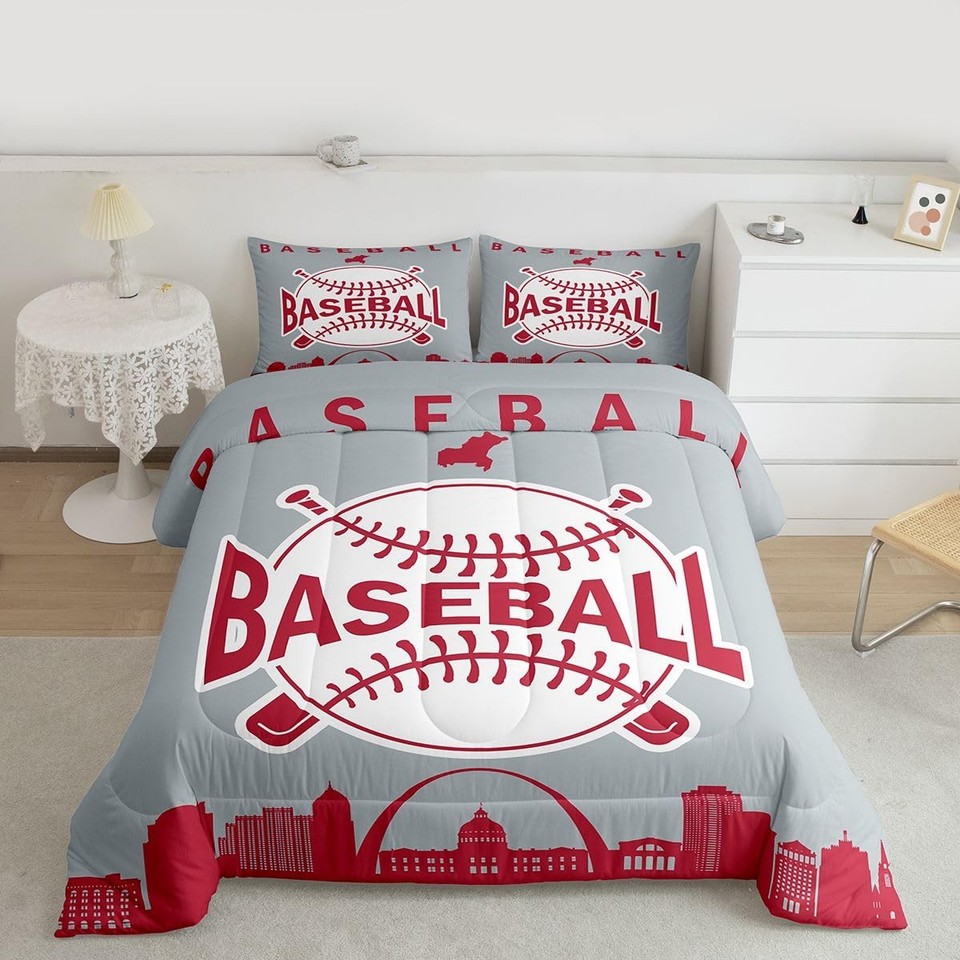 Kids Baseball Quilt for Queen Bed, Baseball City Comforter Set Sports ...