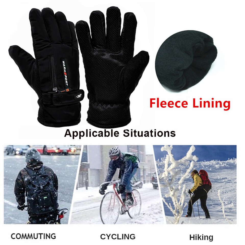 Men Winter Fleece Thermal Waterproof Skiing Driving Work Gloves Mittens ...